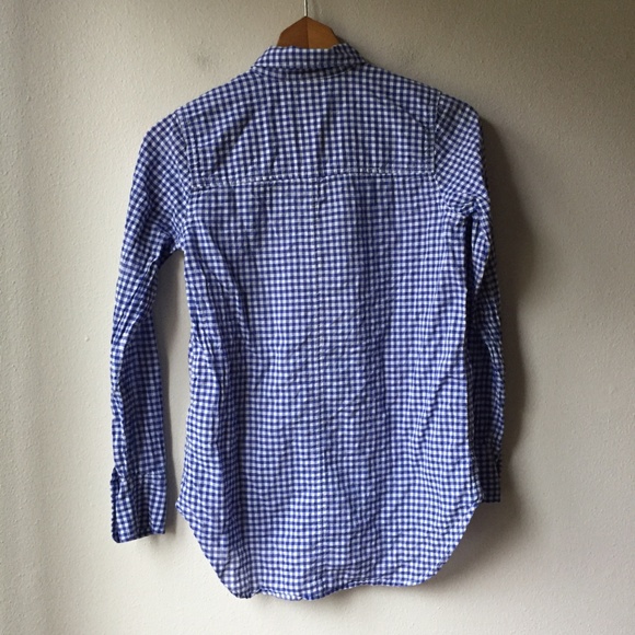 J. Crew | Tops | J Crew Boy Shirt In Crinkle Gingham Blue | Poshmark
